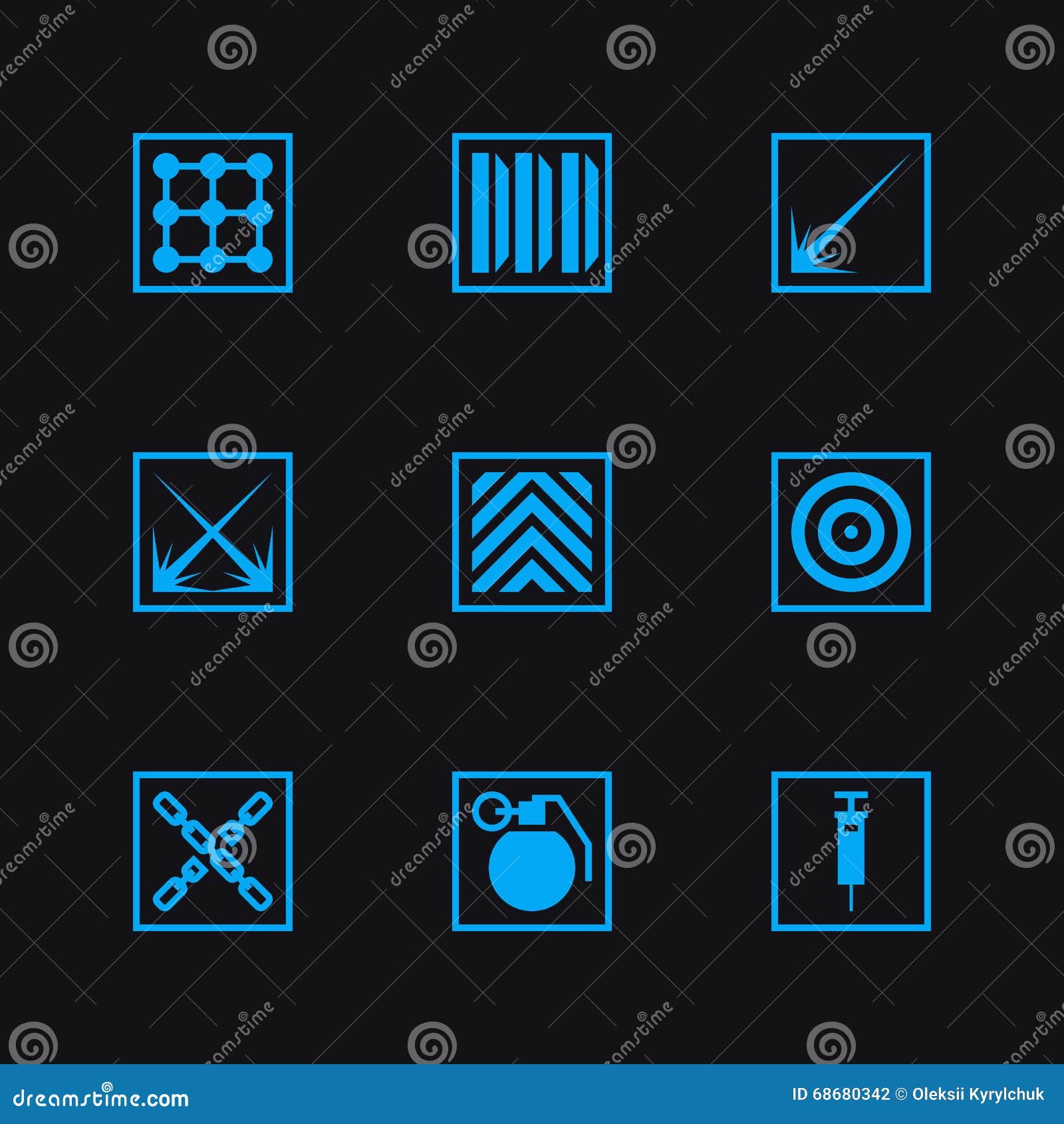 Weapon Icons Of Axe, Mace, Sword, Dagger, Hammer Stock Image ...