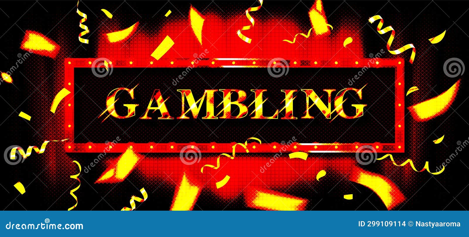 A Game Sign with Light Bulbs and Golden Confetti Stock Vector ...