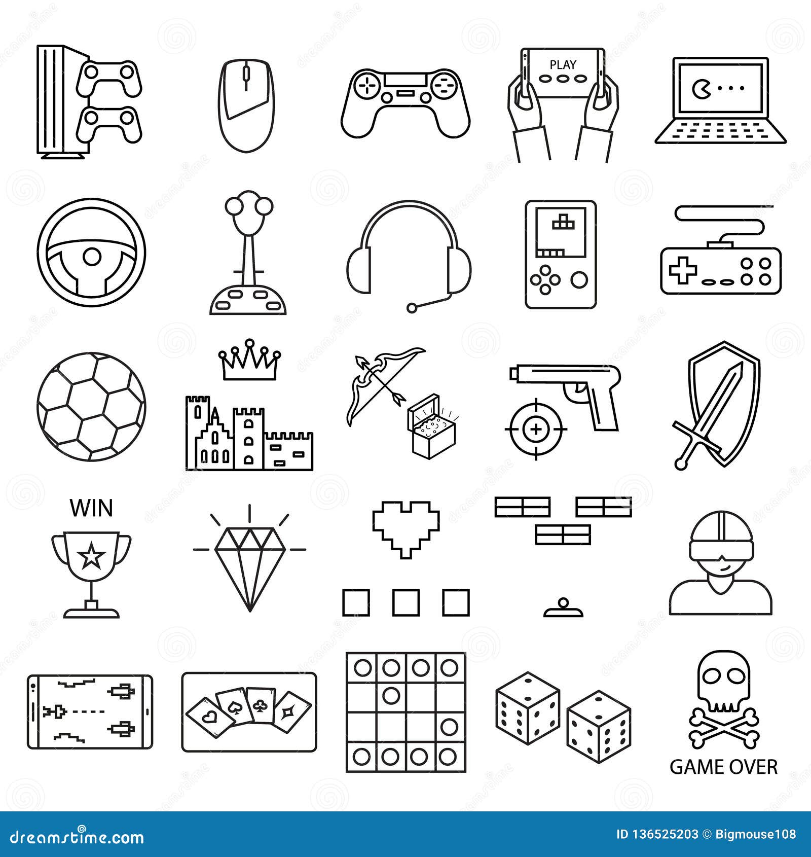 Game Signs Black Thin Line Icon Set. Vector Stock Vector - Illustration ...