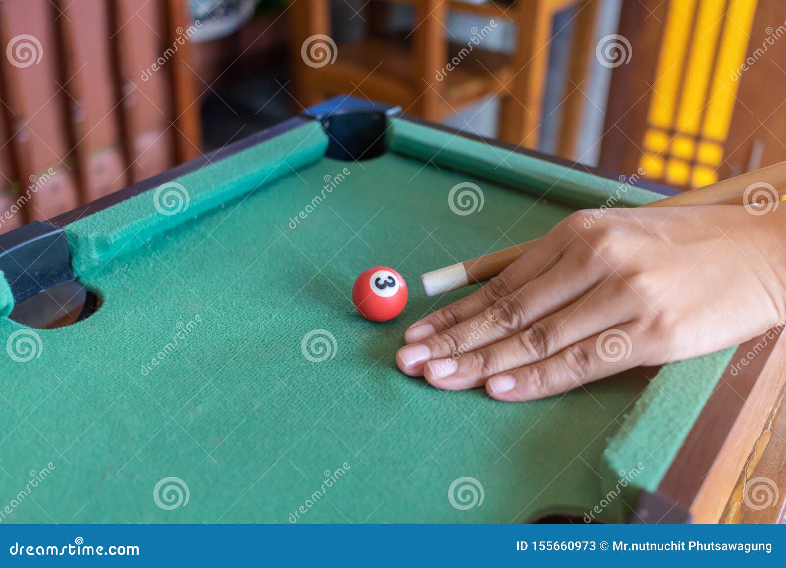 Game Snooker Ready for the Ball Shot on the Green Table in Bar Stock ...