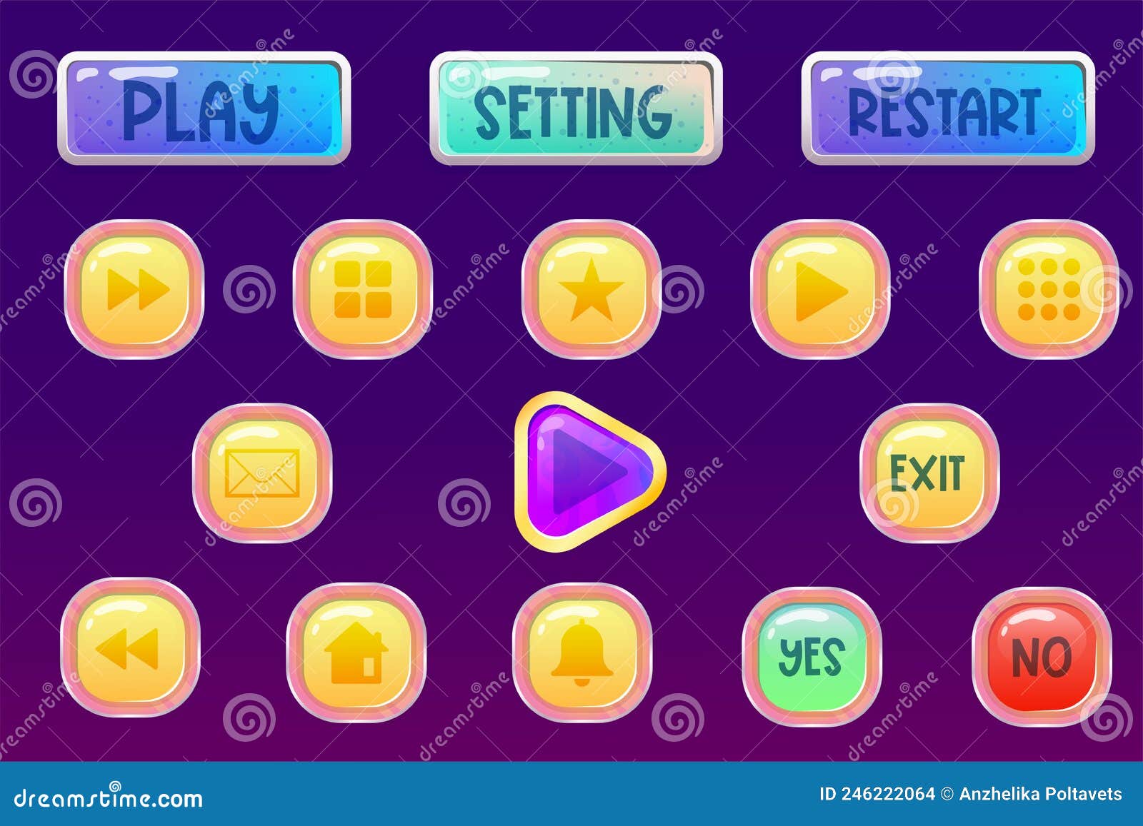 Game Space Button Kit Great for 2D Mobile Games. Cartoon Vector ...