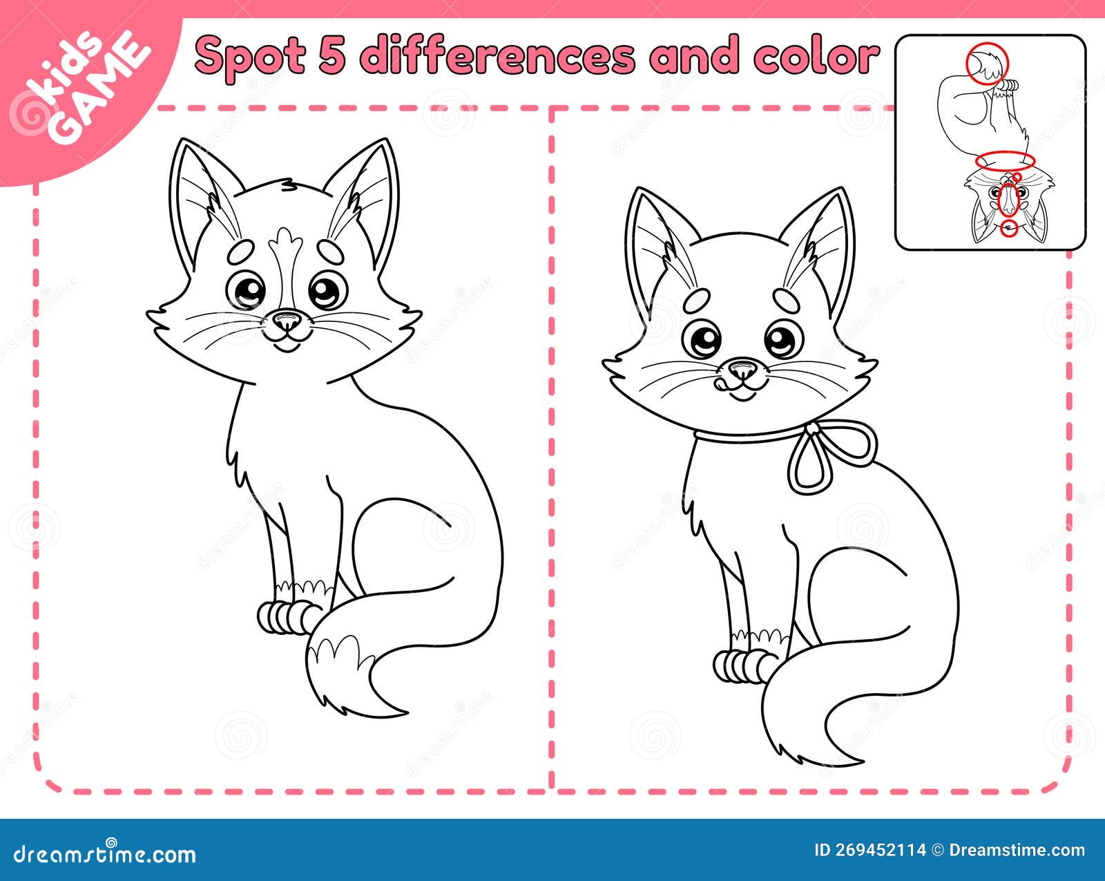 Game Spot Differences and Color Cartoon Cute Cat Stock Vector ...