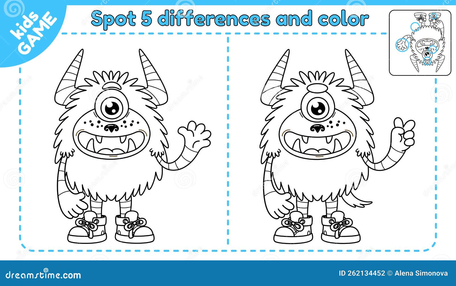 Game Spot Differences and Color Cartoon Monster-8 Stock Vector ...