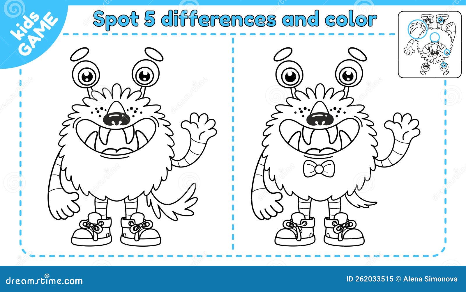 Game Spot Differences and Color Cartoon Monster-6 Stock Vector ...