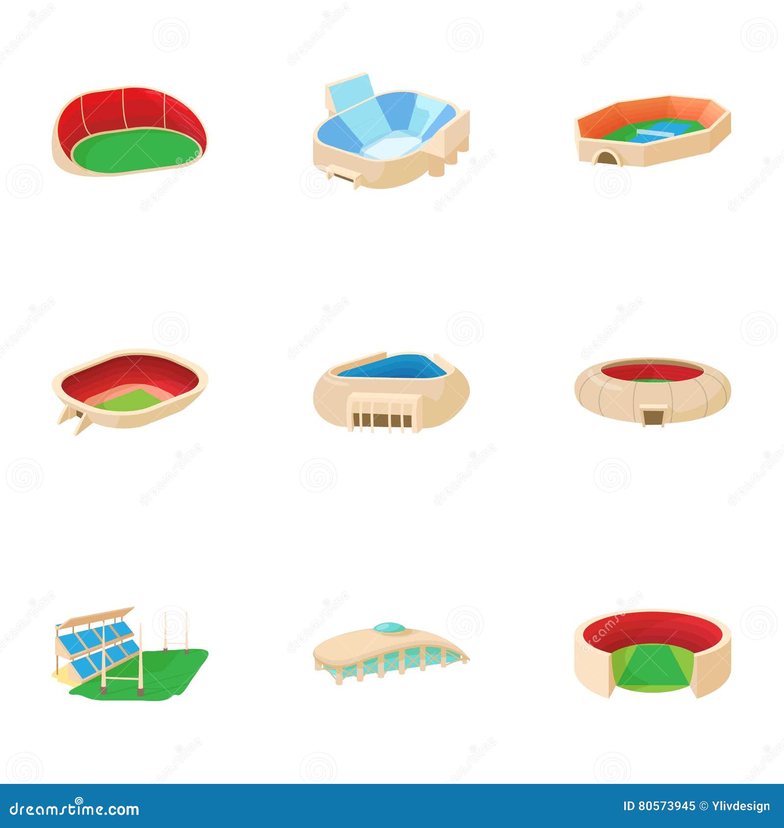 Game at Stadium Icons Set, Cartoon Style Stock Vector - Illustration of ...