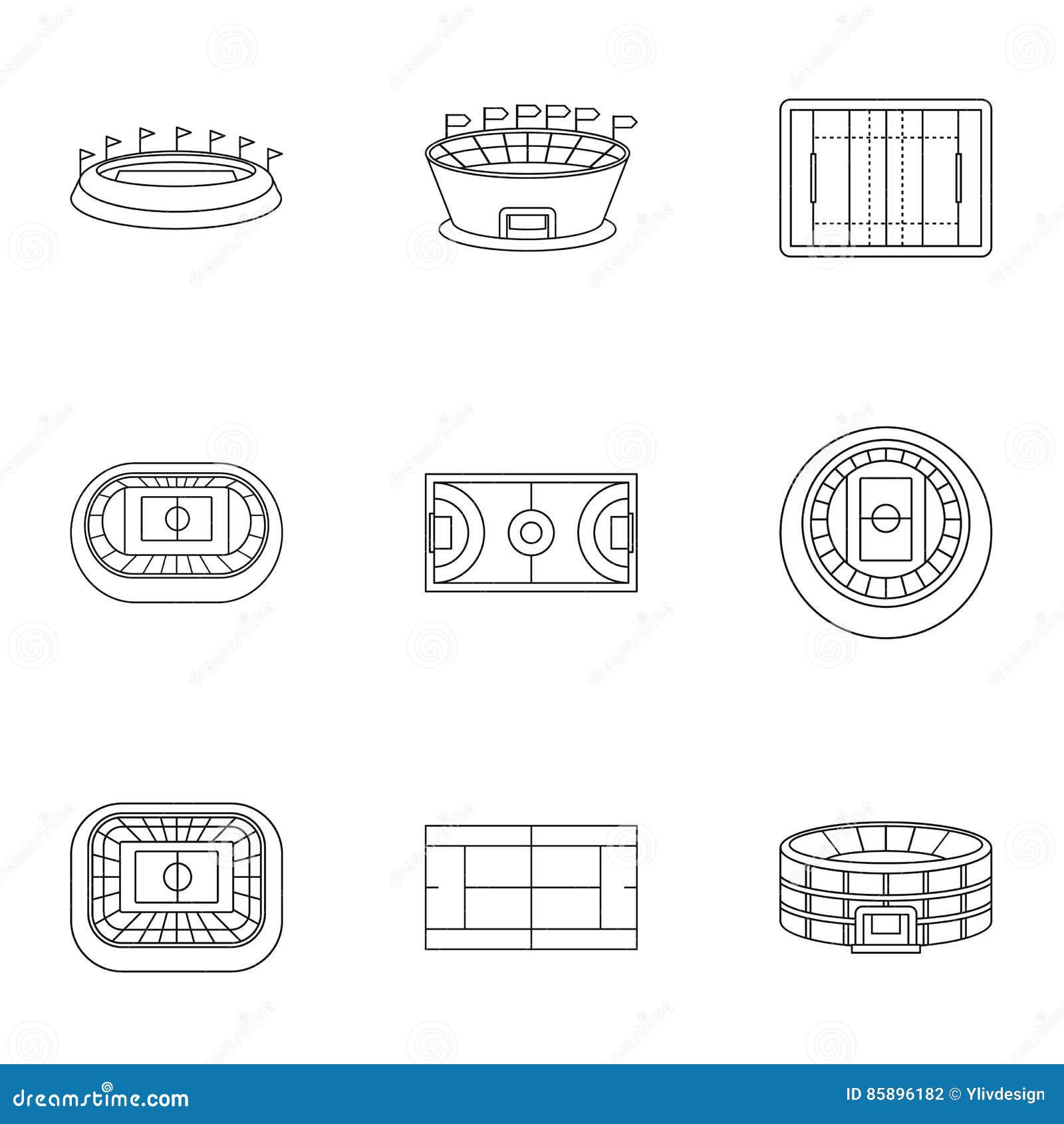 Game Stadium Icons Set Outline Style Stock Illustrations – 318 Game ...