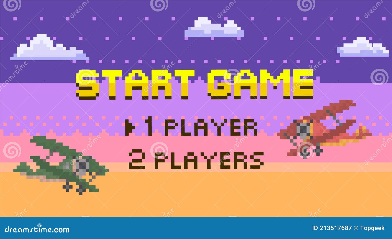 Game Start and Player Selection Interface. Pixel Game Home Page Stock ...