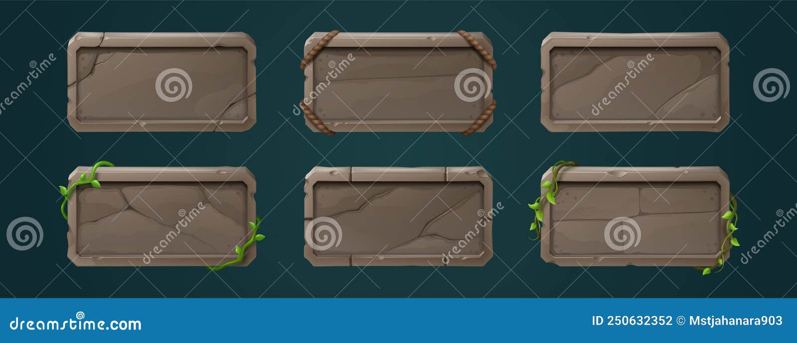 Game Stone Buttons, Rectangular Ui Level Frames Stock Vector ...