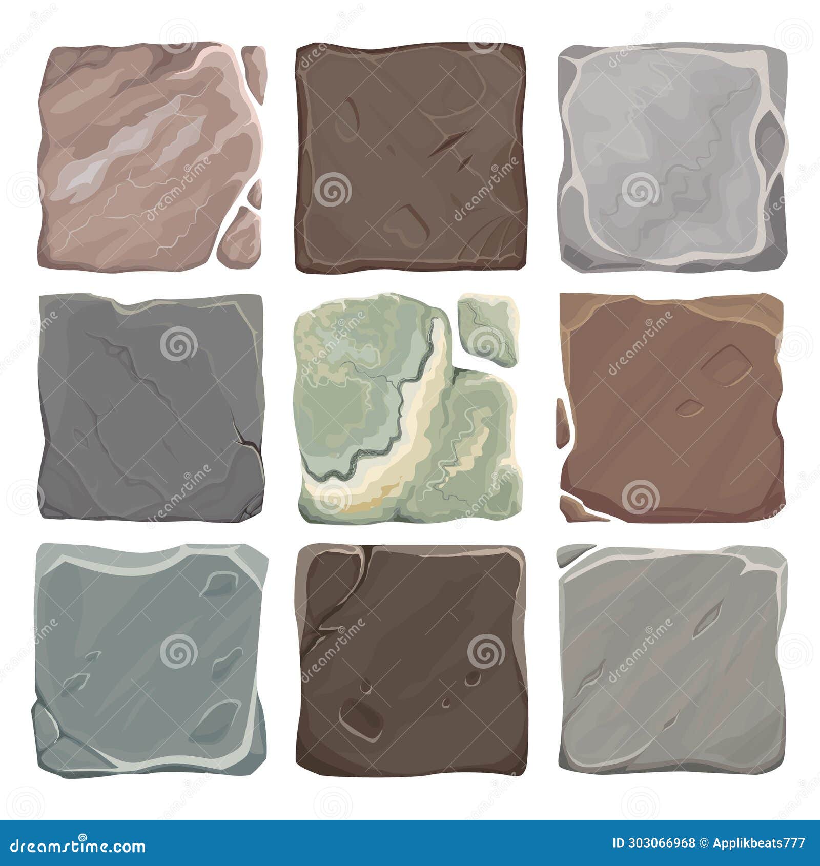 Game Stone Texture. Cartoon Rock and Concrete Blocks. Cement and Cobble ...