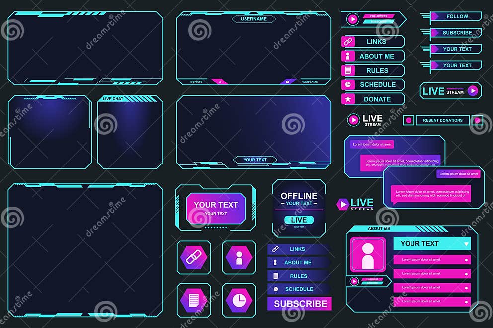 Game Stream Frames Mega Set Elements in Flat Graphic Design. Bundle ...