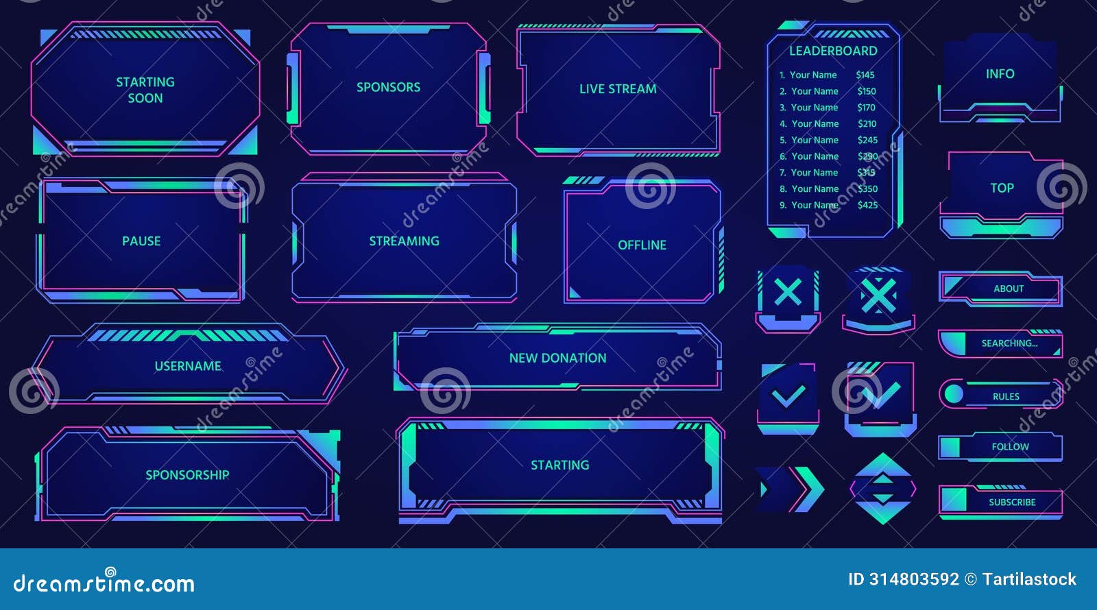 Game Stream Hud Overlay. Futuristic Cyber Broadcast Layout Elements ...