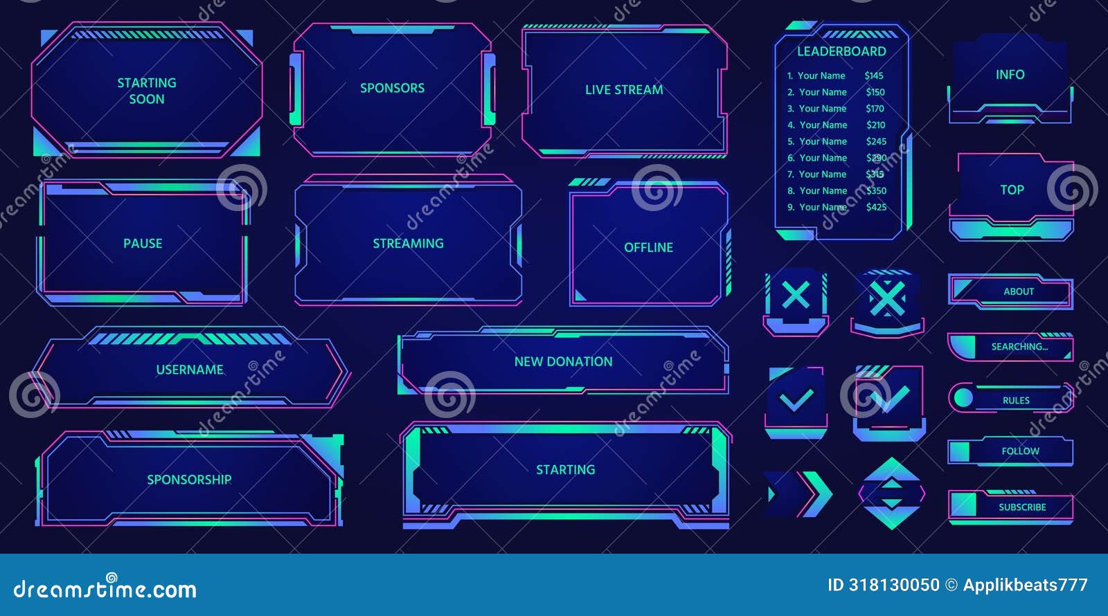 Game Stream Hud Overlay. Futuristic Cyber Broadcast Layout Elements ...