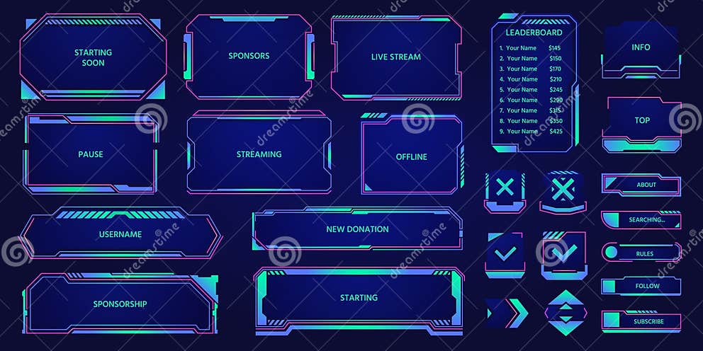 Game Stream Hud Overlay. Futuristic Cyber Broadcast Layout Elements ...