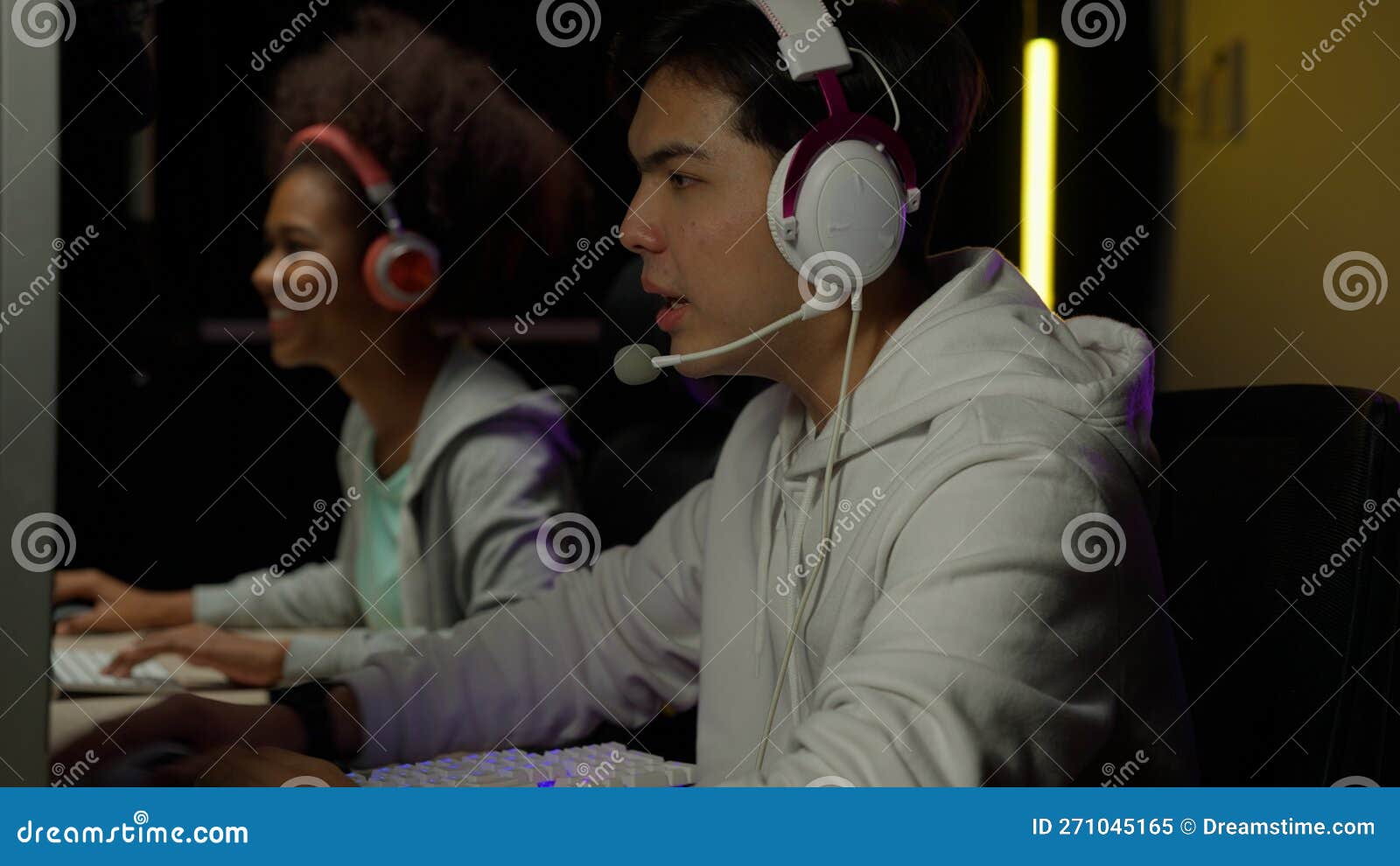 Game Streamer Using Pc Setup Playing Multiplayer First Person Shooter ...