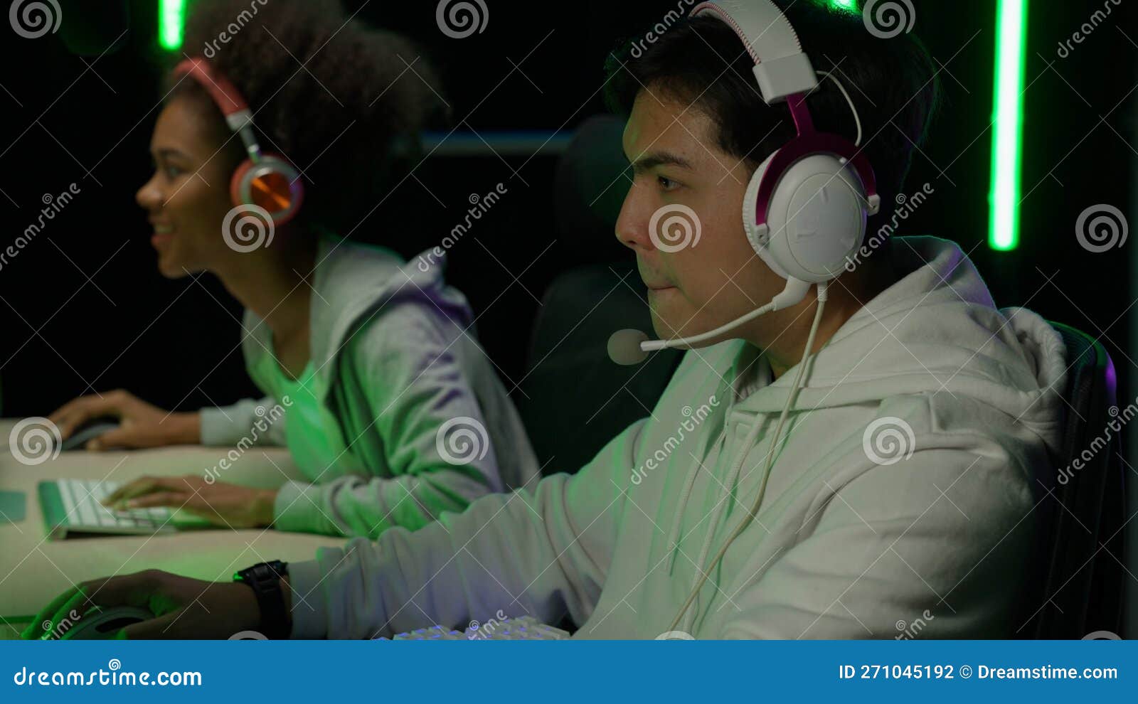 Game Streamer Using Pc Setup Playing Multiplayer First Person Shooter ...