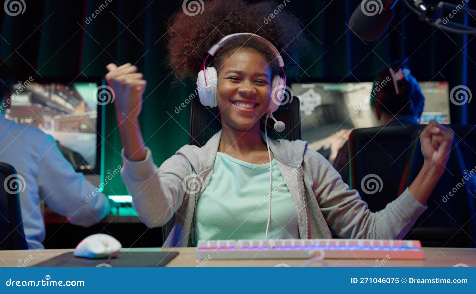 Game Streamer Using Pc Setup Playing Multiplayer First Person Shooter ...