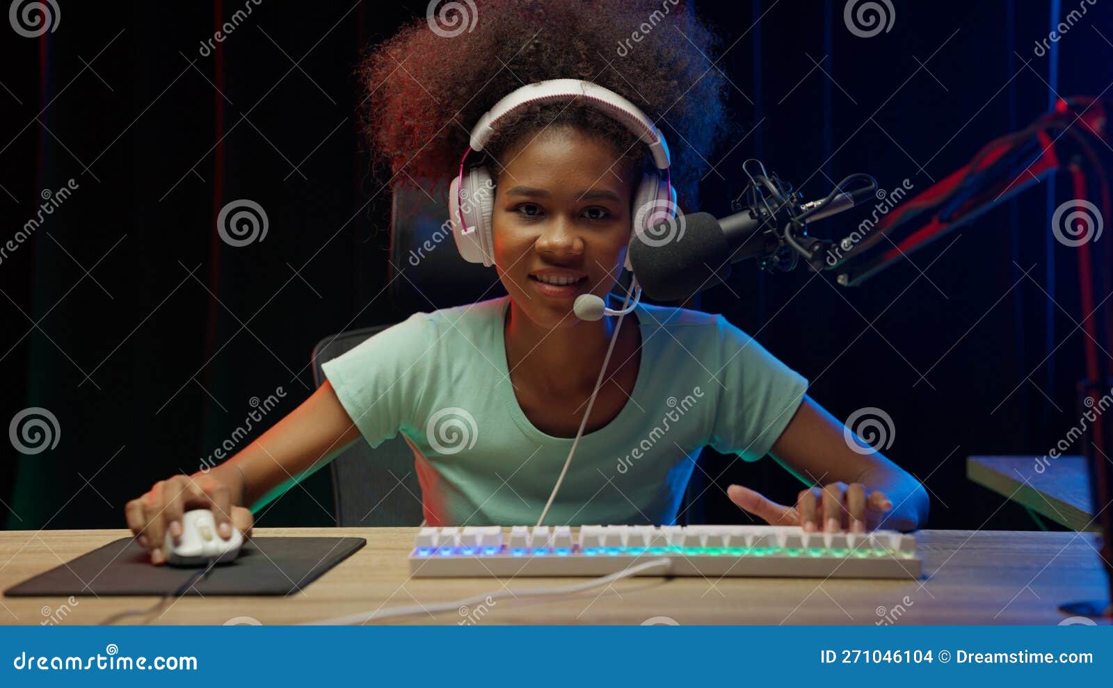 Game Streamer Using Pc Setup Playing Multiplayer First Person Shooter ...