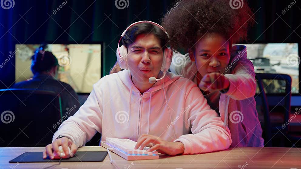 Game Streamer Using Pc Setup Playing Multiplayer First Person Shooter ...