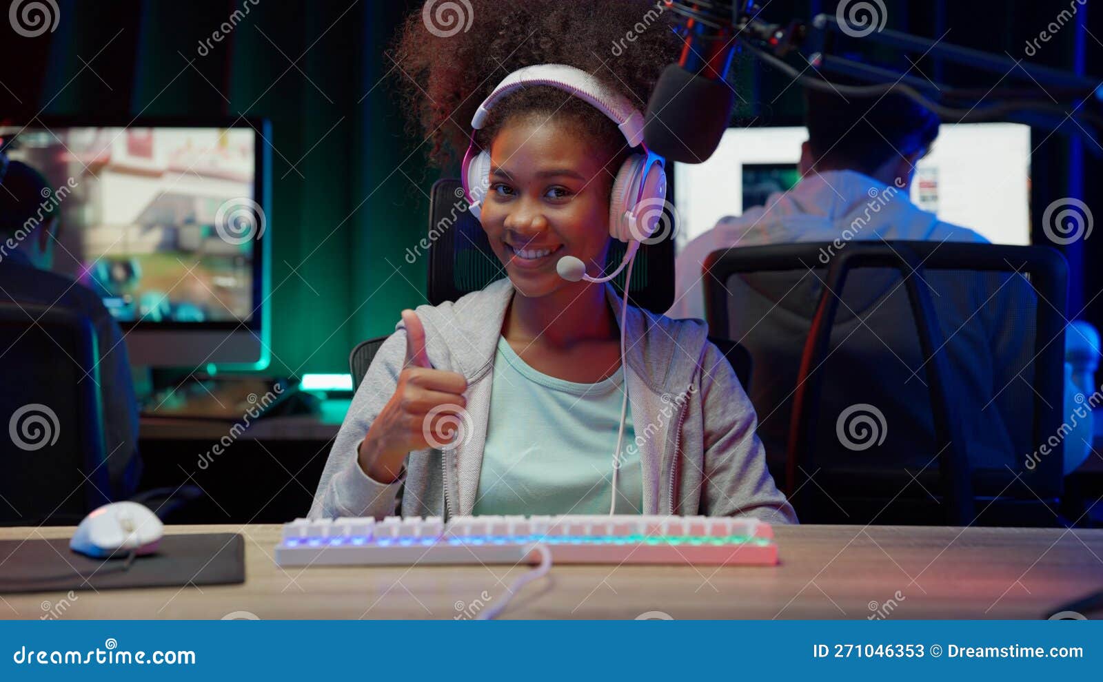 Game Streamer Using Pc Setup Playing Multiplayer First Person Shooter ...