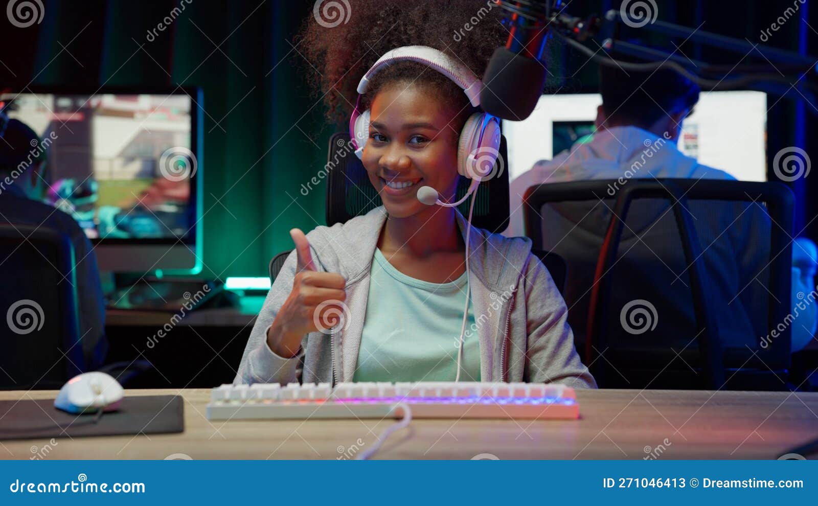 Game Streamer Using Pc Setup Playing Multiplayer First Person Shooter ...