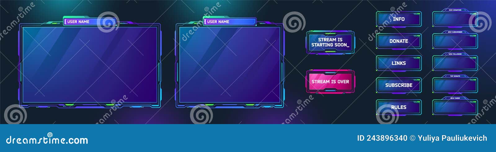 Game Streaming Panels and Buttons in Sci Fi Style Stock Vector ...