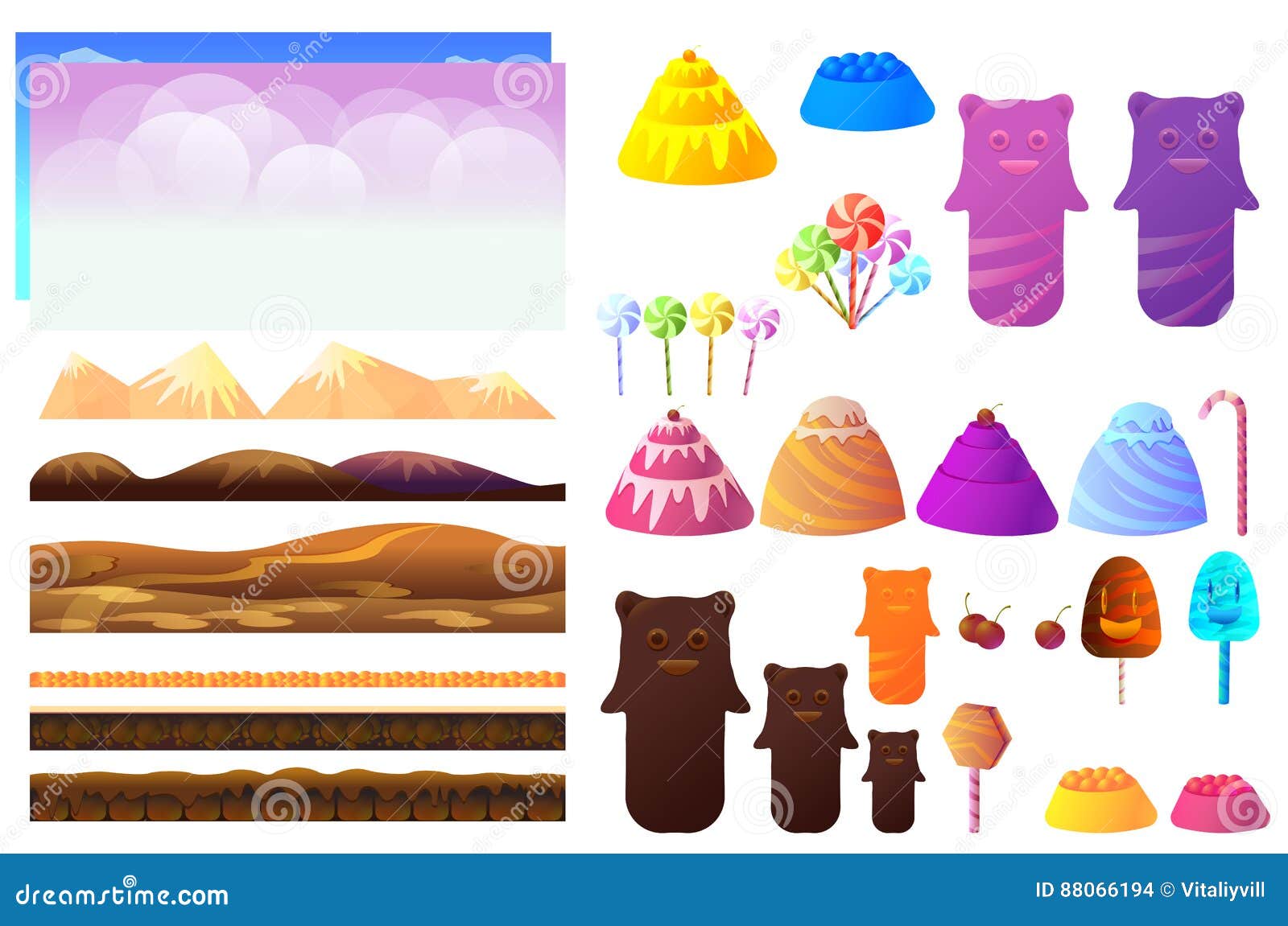 Game Sweets Pieces, Candyland Elements. Vector Collection For Video ...