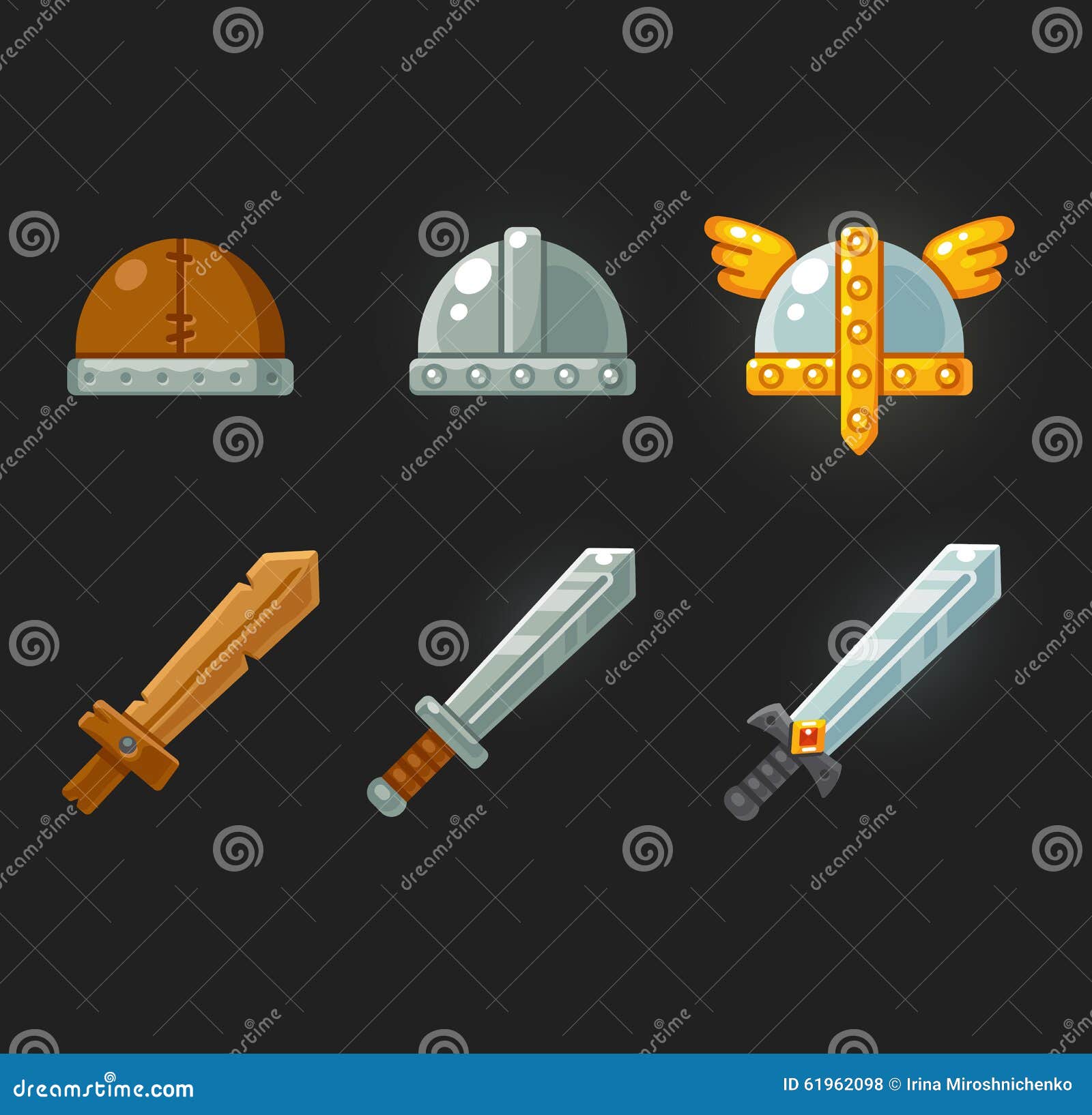 Cartoon Swords With Green Gems In Hilt On White Vector Illustration ...