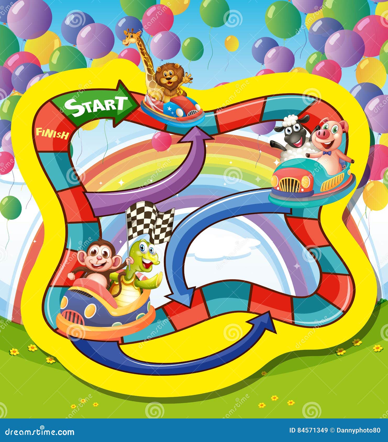 Game Template with Animals in Racing Car Stock Vector - Illustration of ...