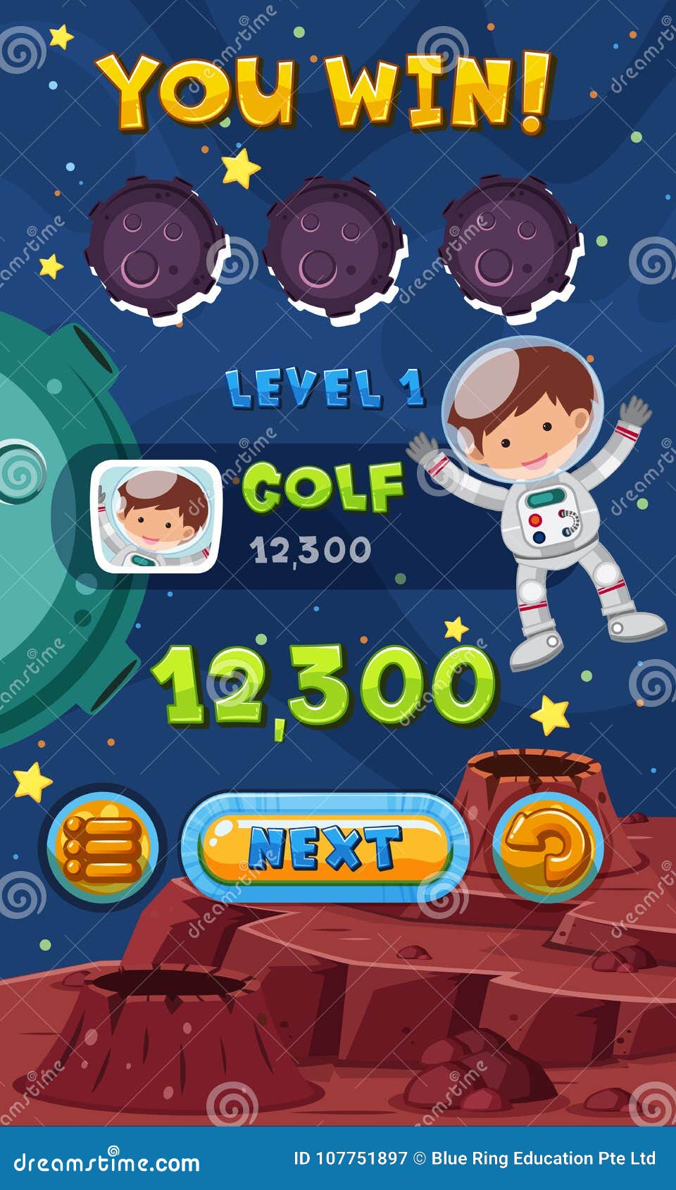 Game Template with Astronaut in Space Stock Vector - Illustration of ...