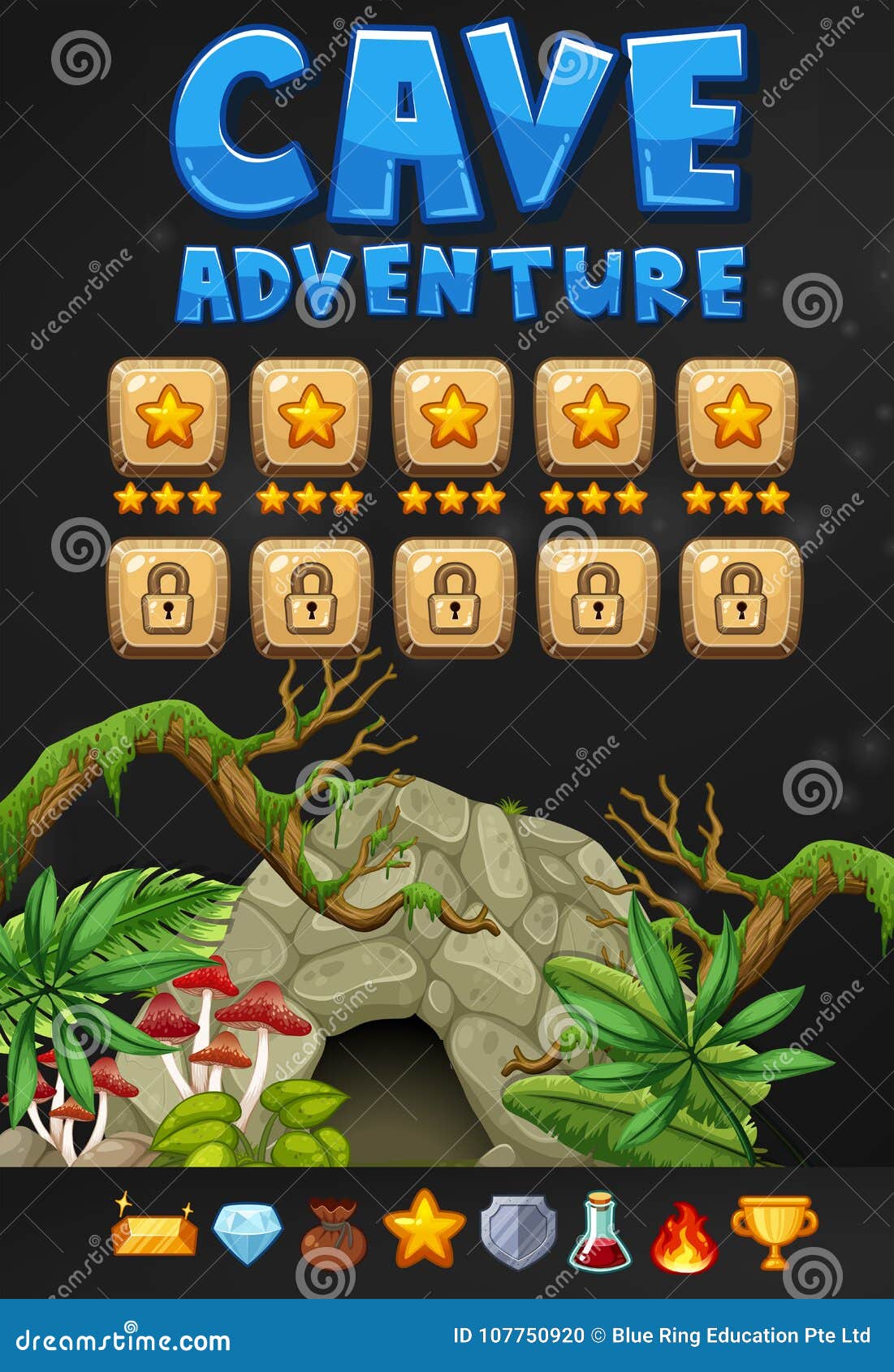 Game Template with Cave Adventure Theme Stock Vector - Illustration of ...