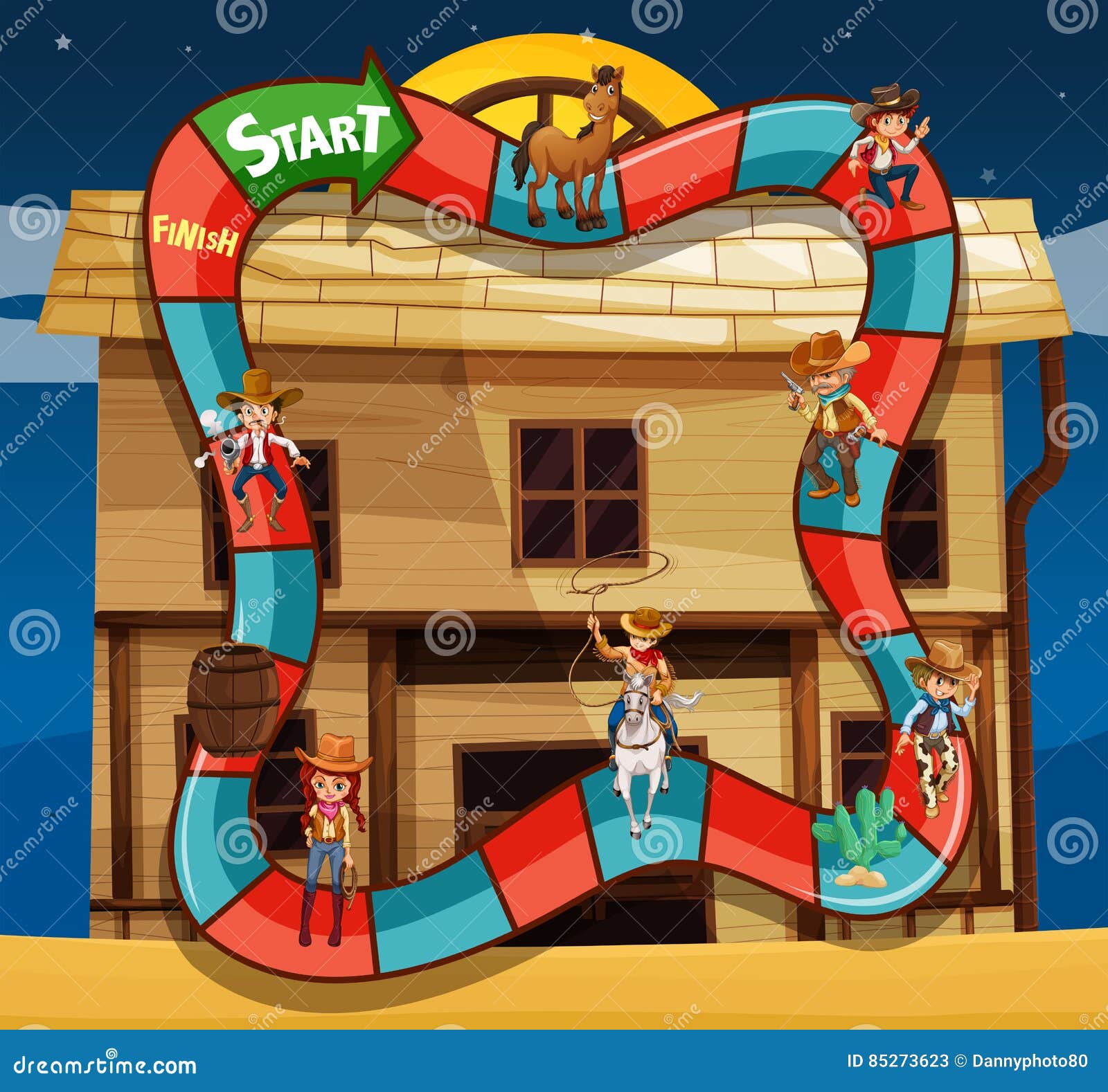 Game Template with Cowboys and Building Stock Vector - Illustration of ...