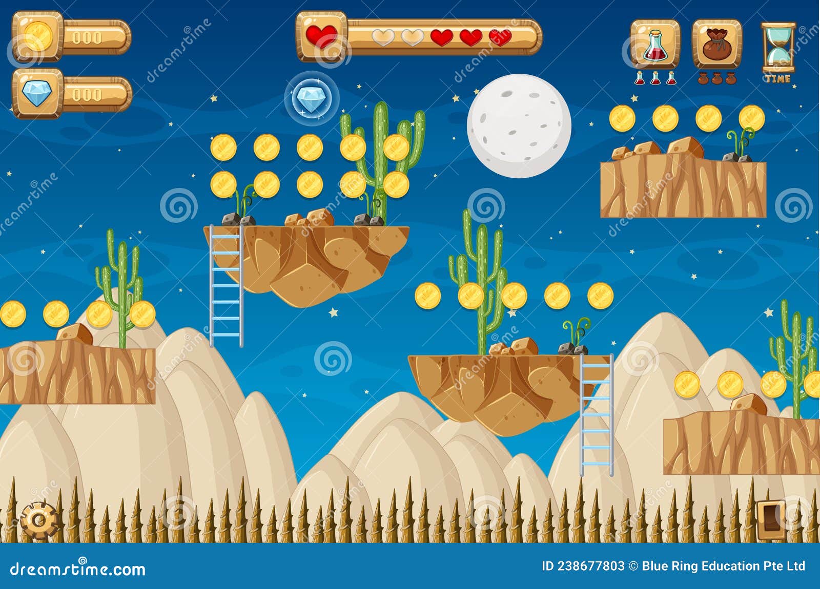 A Game Template Desert Scene Stock Vector - Illustration of adventure ...