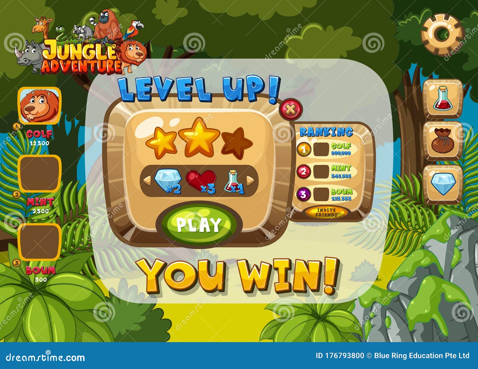 Game Template Design with Trees in Forest Background Stock Vector ...