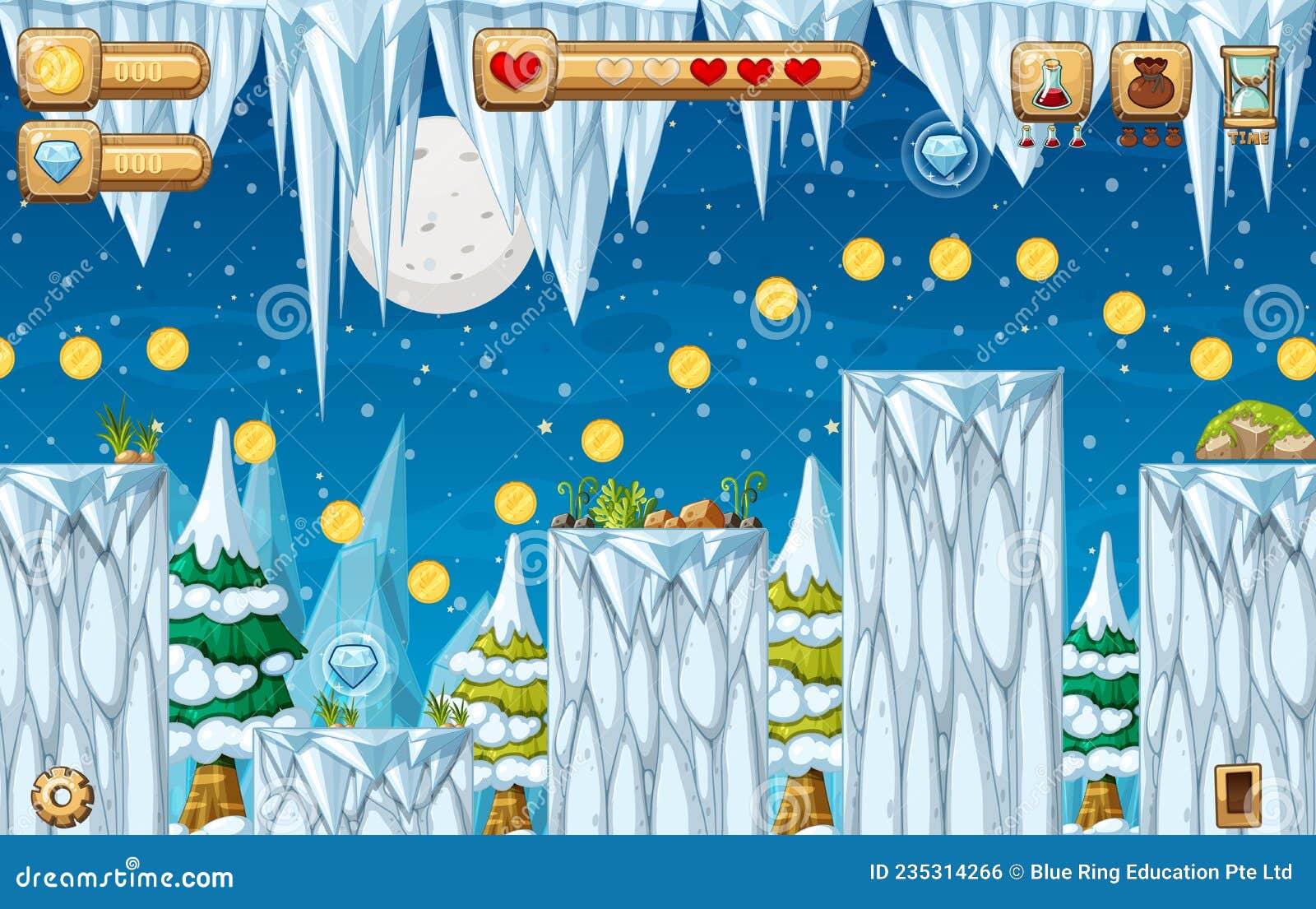 Game Template Ice Cave Scene Stock Vector - Illustration of entertain ...