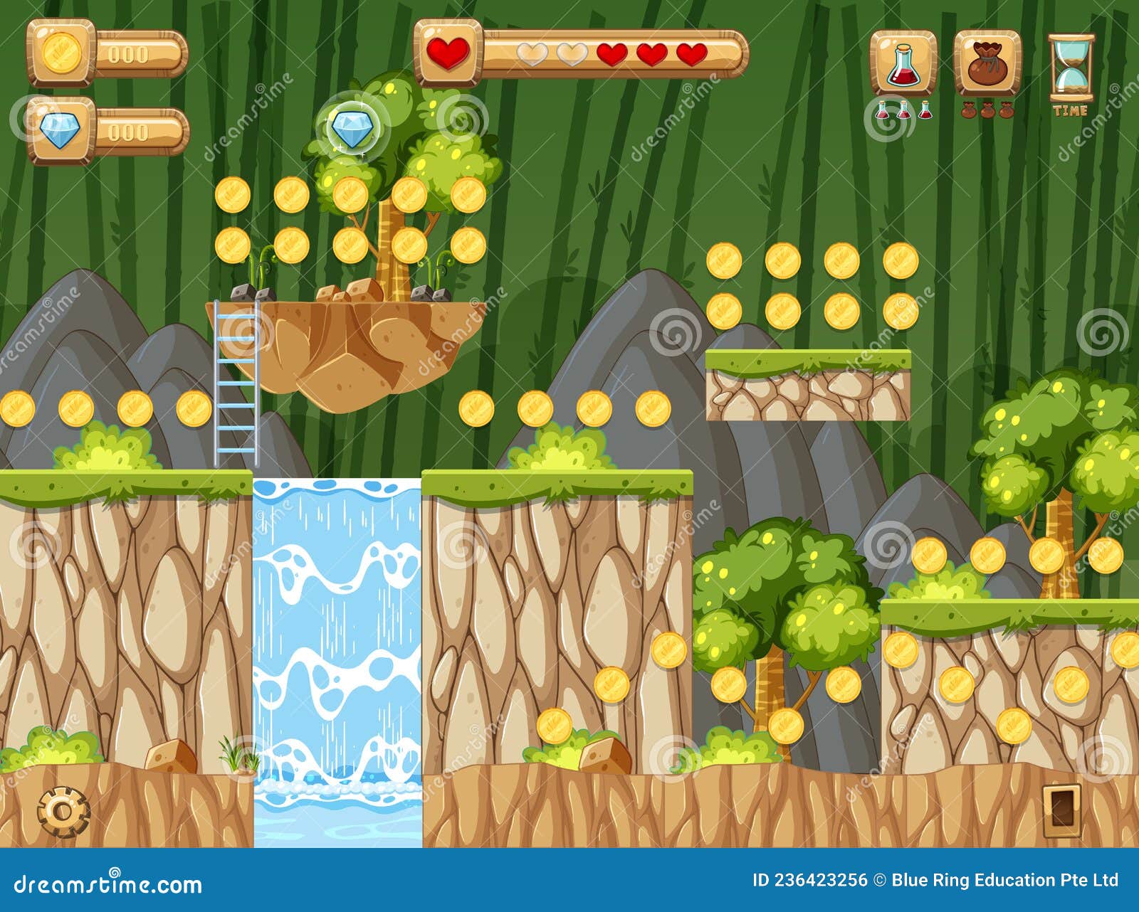 A Game Template Jungle Scene Stock Vector - Illustration of entertain ...