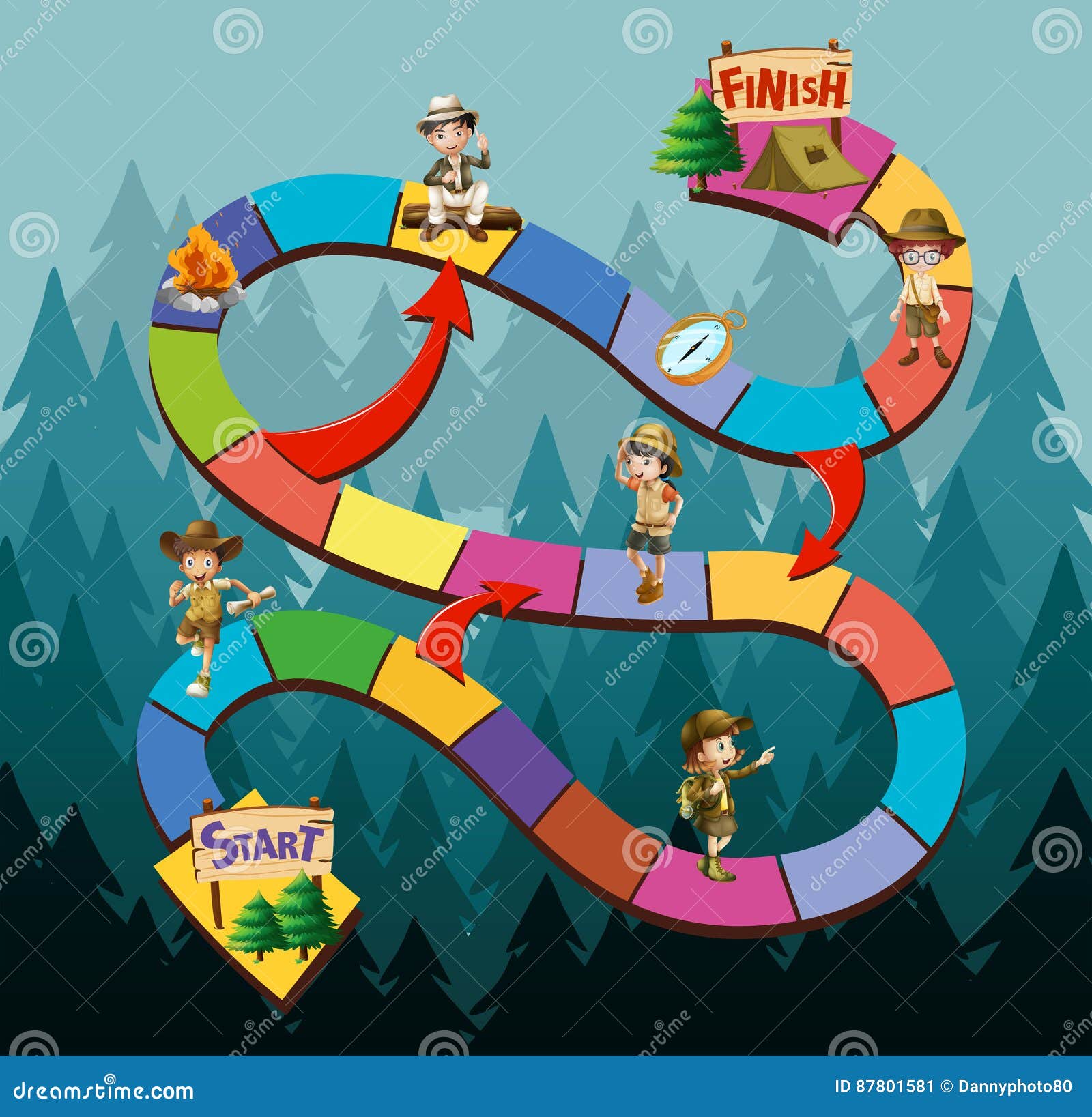 Game Template with Kids Hiking on Mountain Stock Vector - Illustration ...