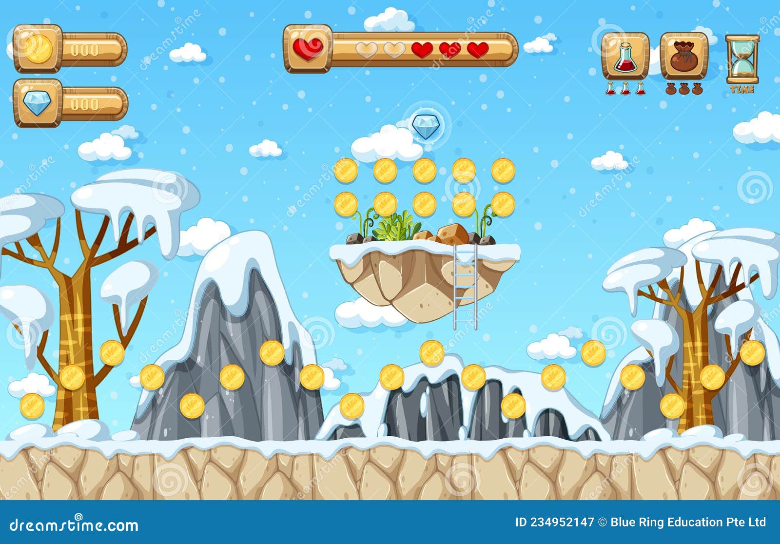 Game Template Snow Falling Scene Stock Vector - Illustration of falling ...