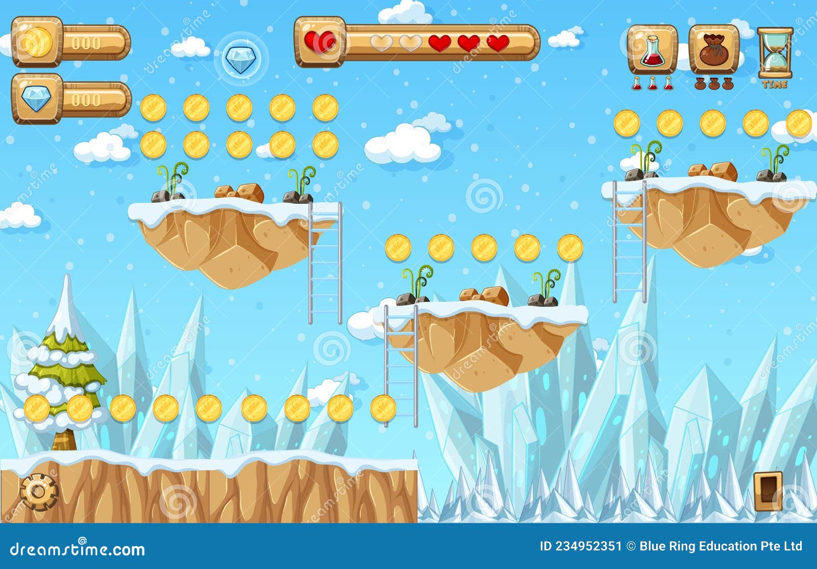 Game Template Snow Falling Scene Stock Vector - Illustration of drawing ...