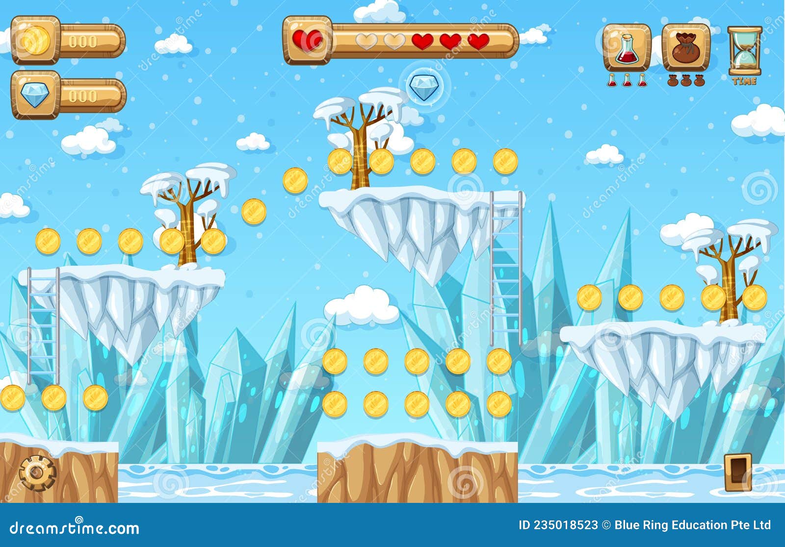 Game Template Snow Falling Scene Stock Vector - Illustration of console ...