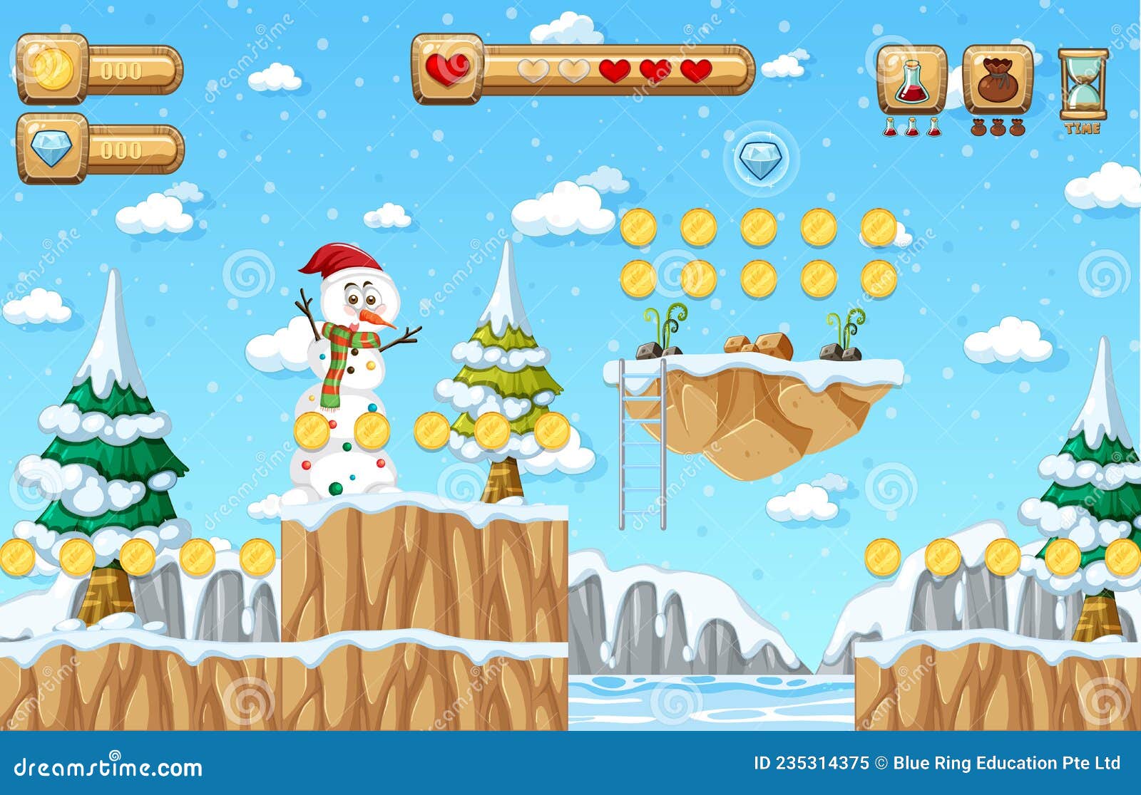 Game Template Snow Falling Scene Stock Vector - Illustration of game ...