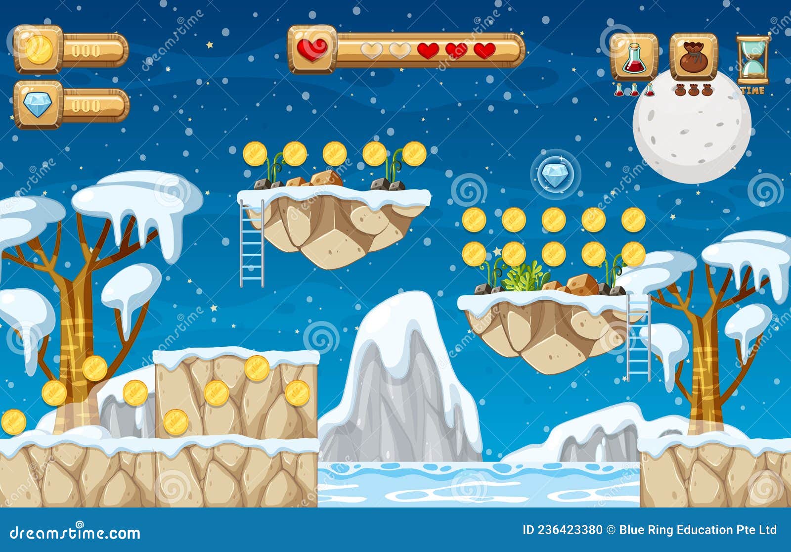 Game Template Snow Falling Scene Stock Vector - Illustration of cold ...