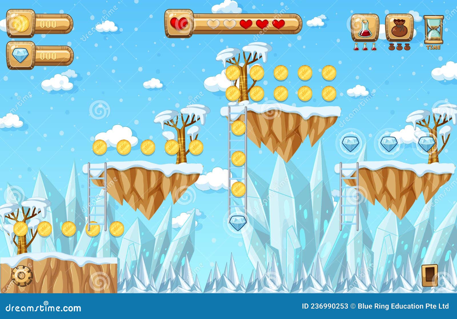 Game Template Snow Falling Scene Stock Vector - Illustration of console ...