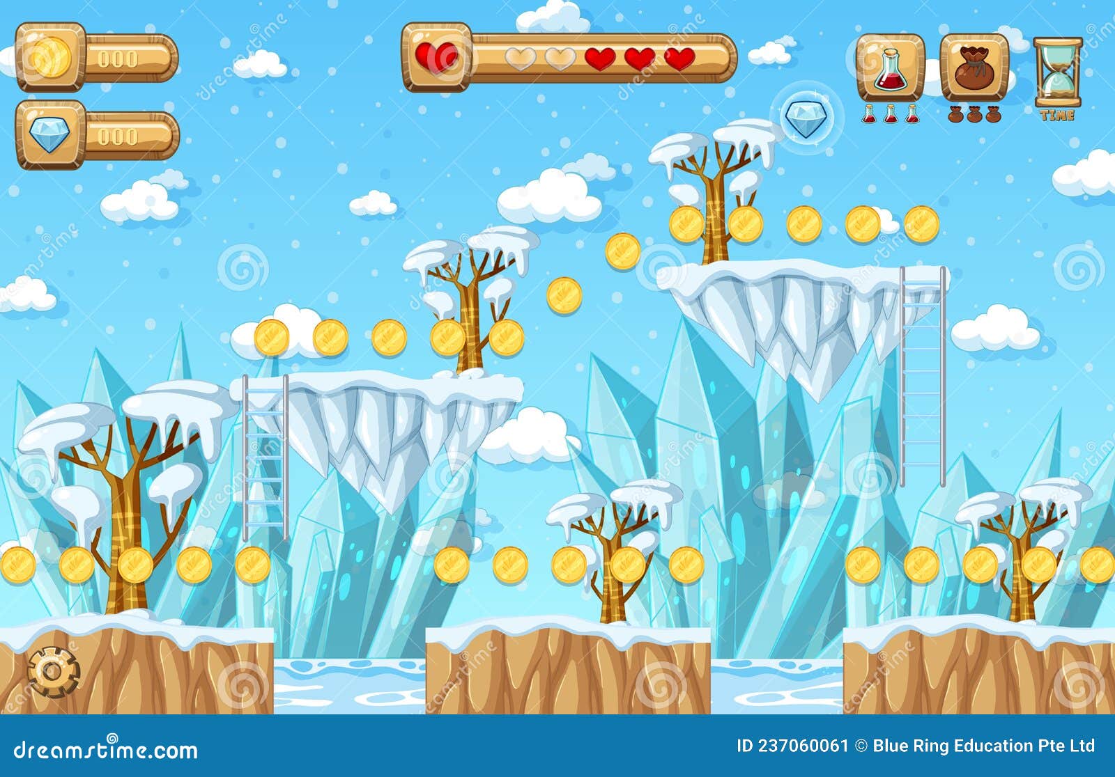 Game Template Snow Falling Scene Stock Vector - Illustration of freeze ...