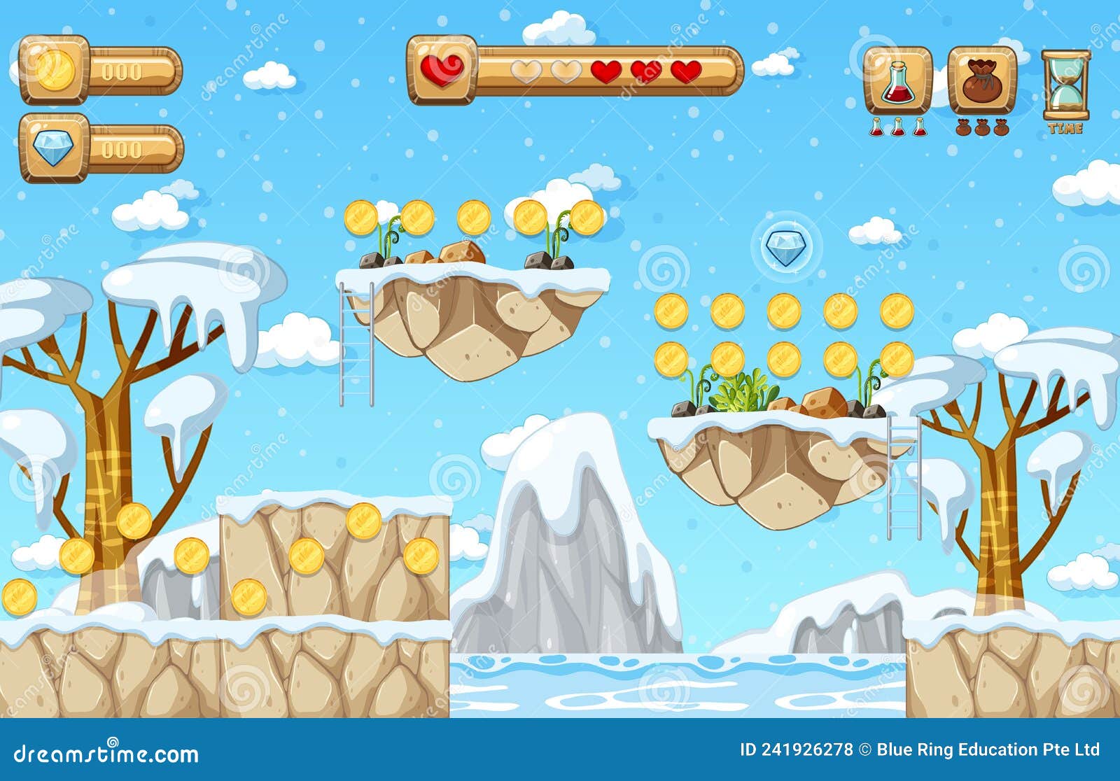 Game Template Snow Falling Scene Stock Vector - Illustration of cold ...