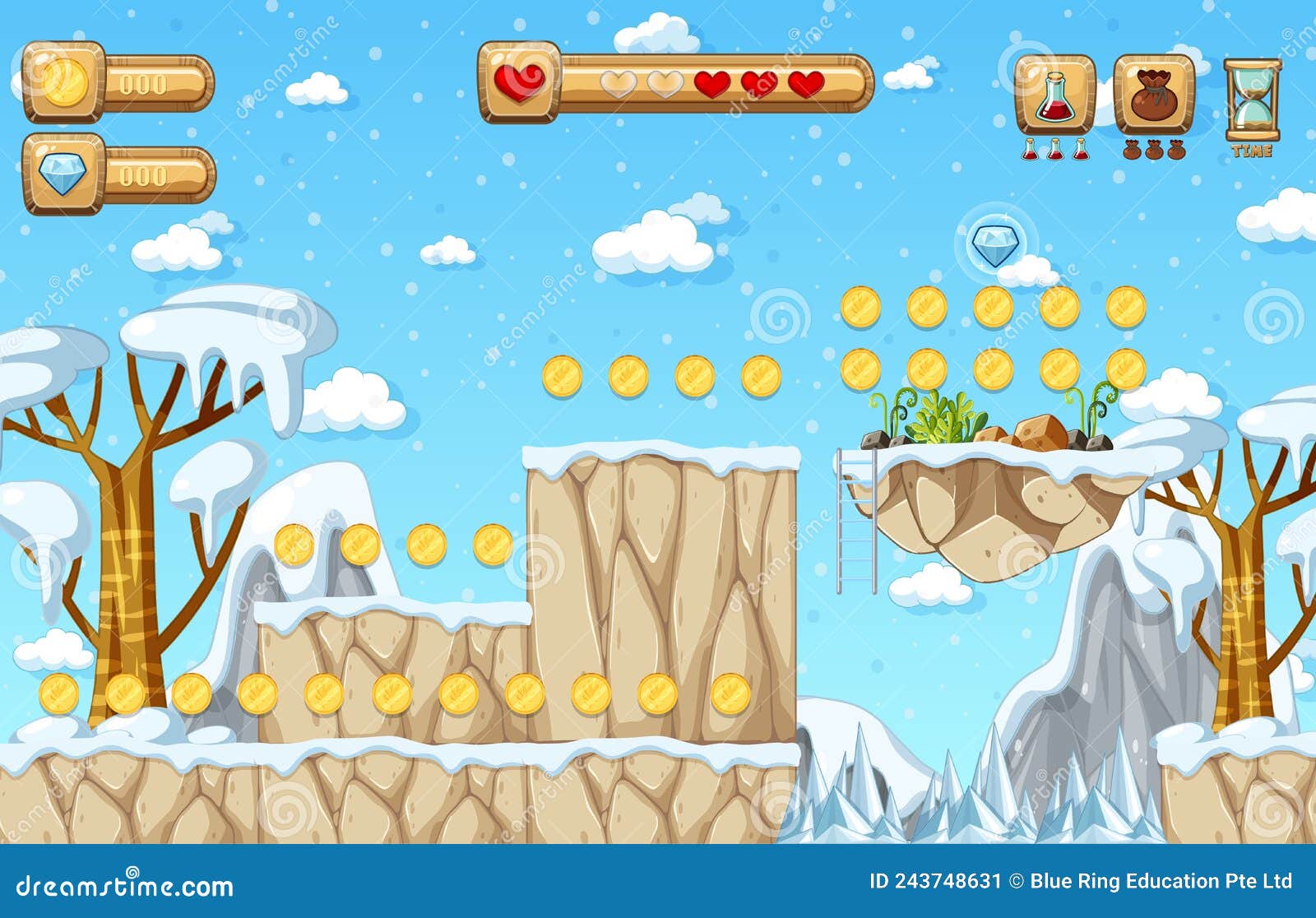 Game Template Snow Falling Scene Stock Vector - Illustration of ...