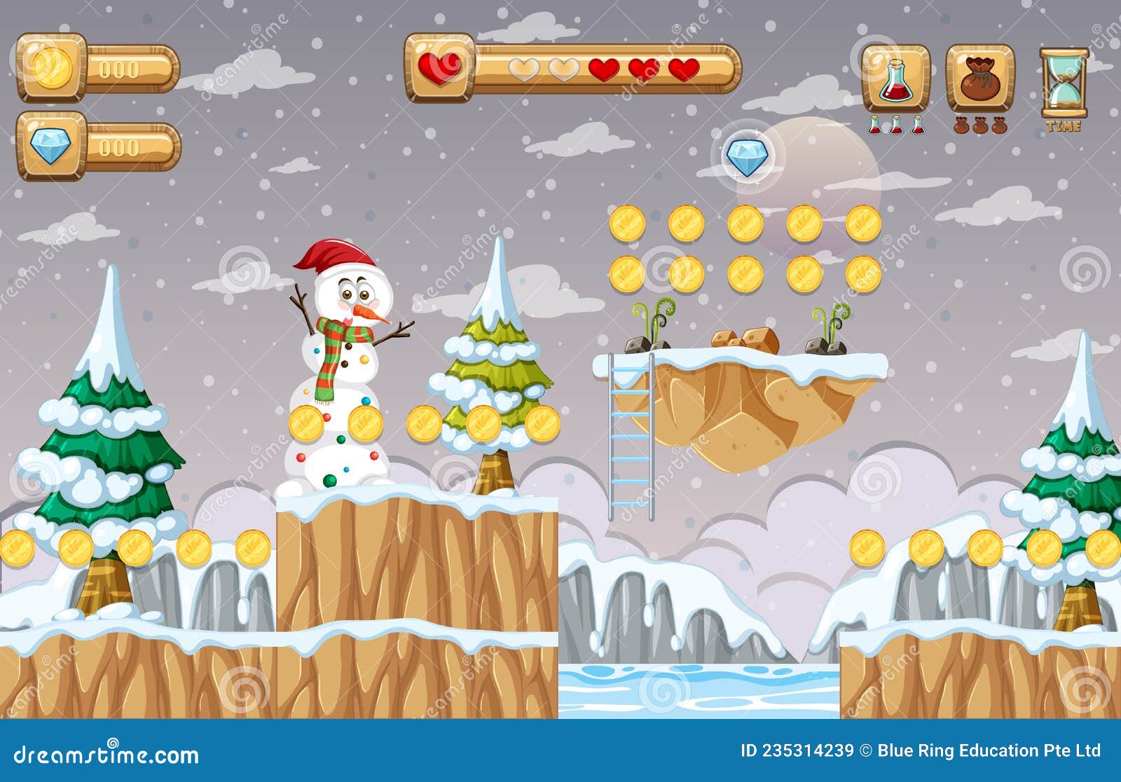 Game Template Snow Scene stock vector. Illustration of level - 235314239