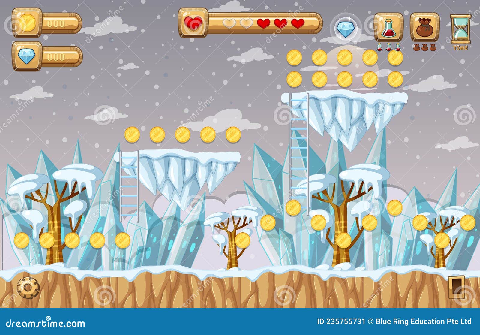 Game Template Snow Scene stock vector. Illustration of application ...