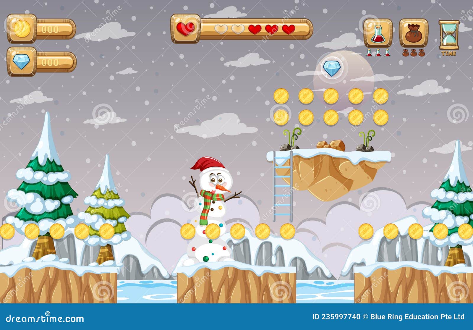 Game Template Snow Scene stock vector. Illustration of gaming - 235997740