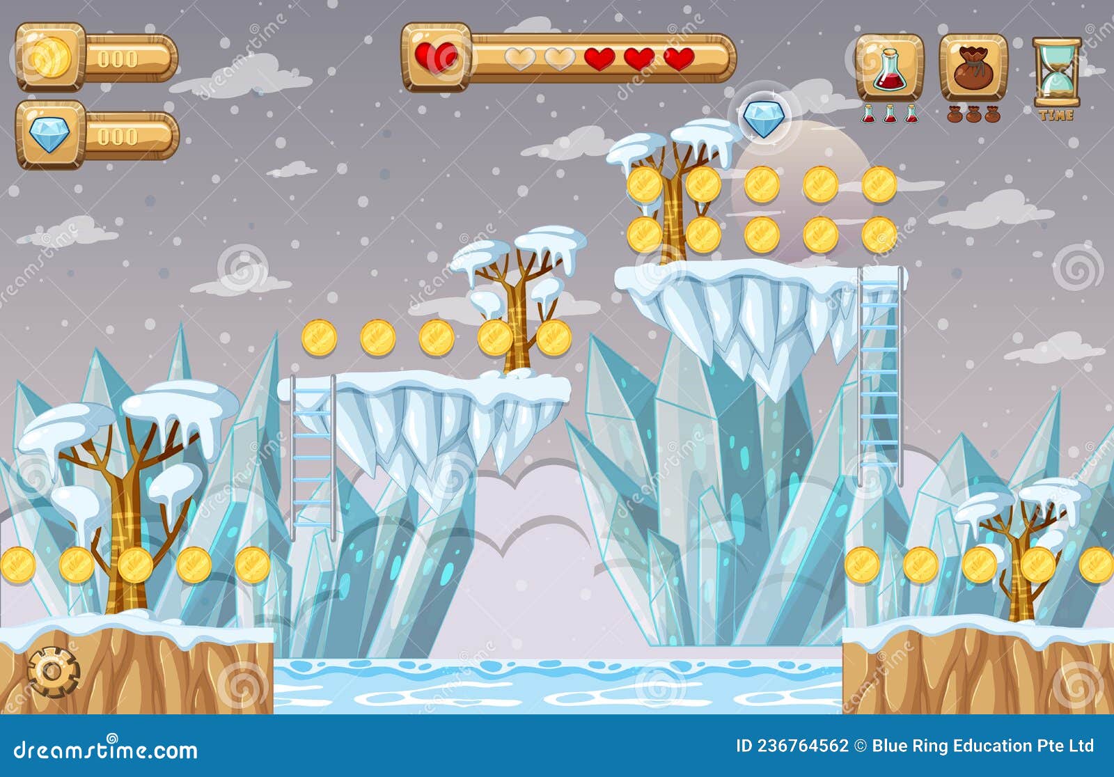 Game Template Snow Scene stock vector. Illustration of entertain ...