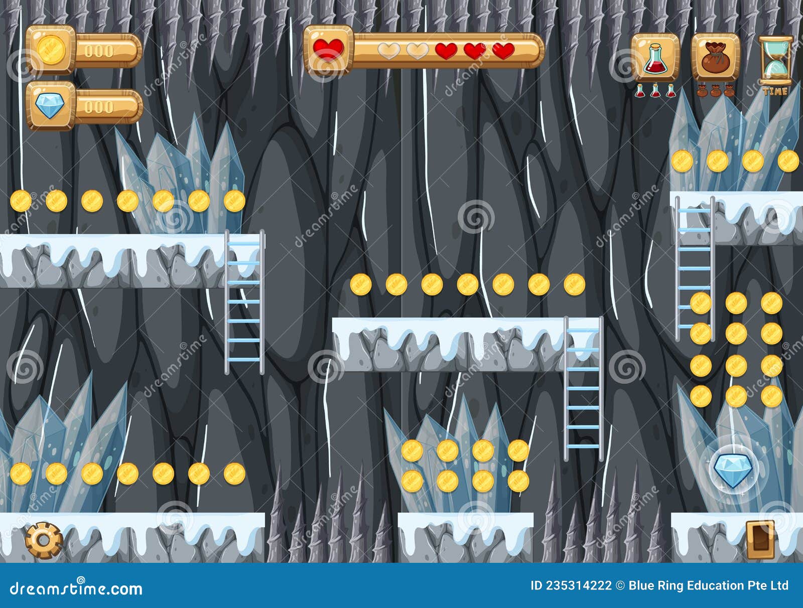 Game Template Stone Cave Scene Stock Vector - Illustration of platform ...